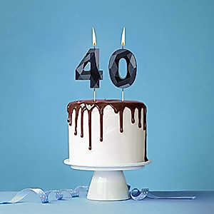 40th Birthday Candles, Number 40 Candles Happy Birthday Cake Topper 3D Diamond Shape Numeral Sparkler Candles for Men Women Birthday Party Wedding Decoration Theme Party (Black)