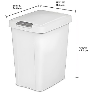 7.5 Gallon White Wastebasket with Touch-Open Lid: Ideal Office Trash Can, Under Sink Trash Can, Or Garbage Can with Lid for Kitchen, Bathroom, Mudroom
