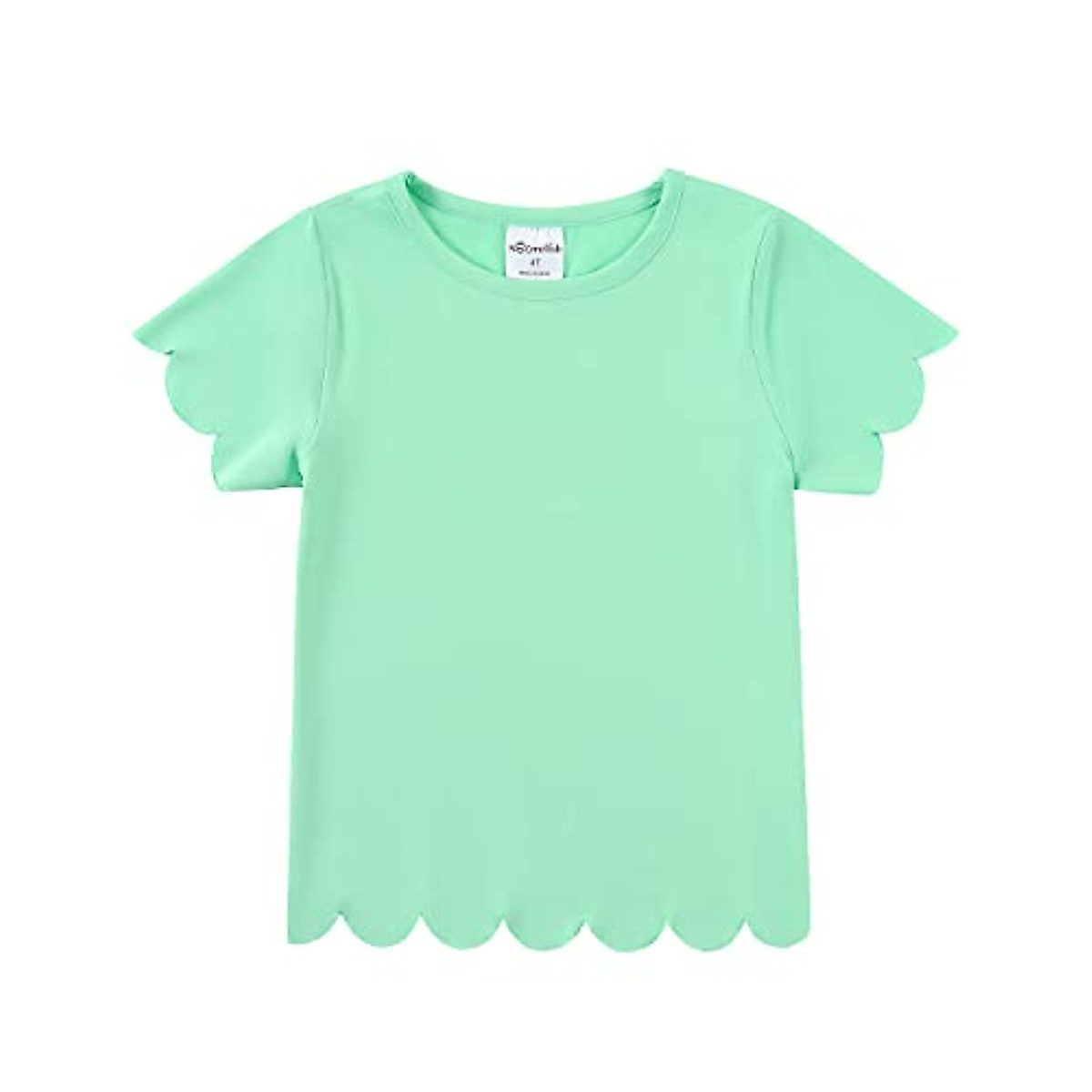 Noomelfish Girls Short Sleeve Scalloped Edge T-Shirts Casual Cute Summer Tee Tops Blouse, Light Green, Size 9-10 Years