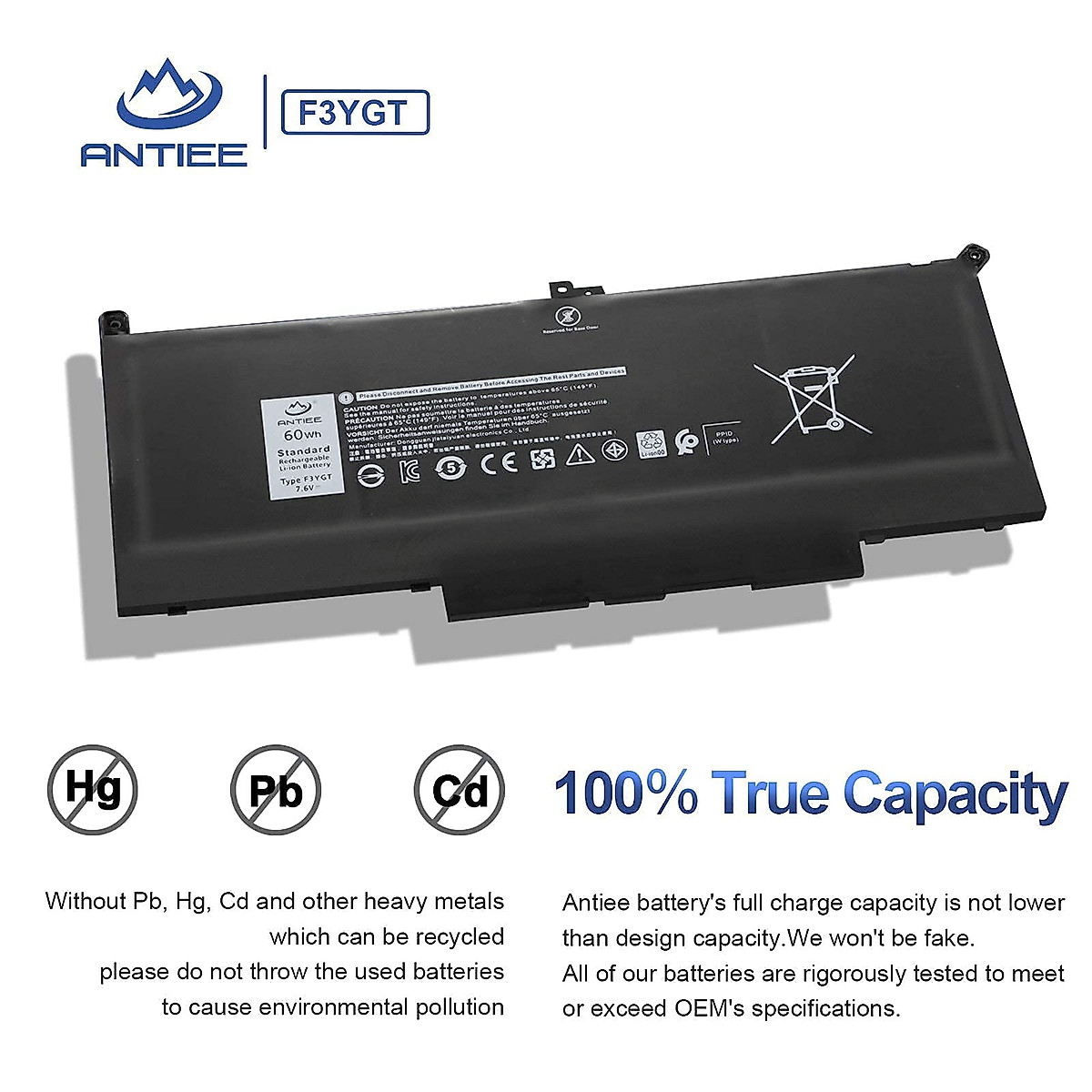 60Wh F3YGT Laptop Battery for Dell Latitude 12 7000 7280 7290/13 7000 7380 7390/14 7000 7490 7480 P28S P28S001 P73G P73G002 Series 2X39G DM6WC DM3WC KG7VF V4940 fits Dell 451-BBYE 453-BBCF