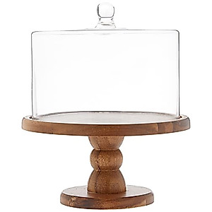 American Atelier , Brown Madera Pedestal Plate with Lid – Domed Serving Cake Stand – for Cupcakes, Pies, Veggie Platter, Desserts & Chip and Dip
