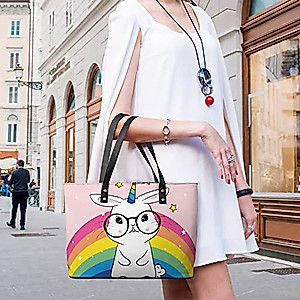 Womens Handbag Rainbow Unicorn Leather Tote Bag Top Handle Satchel Bags For Lady