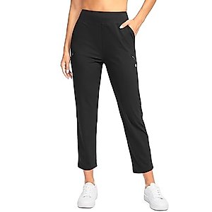 SANTINY Women's Golf Pants with 3 Zipper Pockets 7/8 Stretch High Waisted Ankle Pants for Women Travel Work (Black_XL)