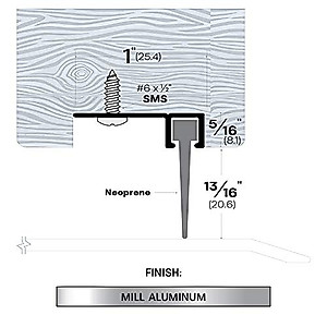 Door Bottom Sweep 1” W with Neoprene Sweep 13/16”h Exposed, 1.65” Total Height (#71518) (48")