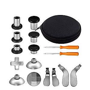 14 in 1 Metal Thumbsticks Joysticks Paddles Hair Trigger Locks and Dpad Button for Xbox One Elite Controller (Silver Gray)