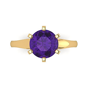Clara Pucci 2.50ct Round Cut Solitaire Natural Amethyst gemstone Bridal Designer Anniversary Engagement Ring in Real 14k Yellow Gold