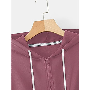 SweatyRocks Women's Long Sleeve Drawstring Full Zip Hooded Jacket Crop Sweatshirt Watermelon Pink M