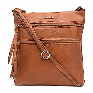 Leather Crossbody Bags for Women - Medium Crossover Purse Women's Handbag cross body Adjustable Shoulder Strap (Tan)