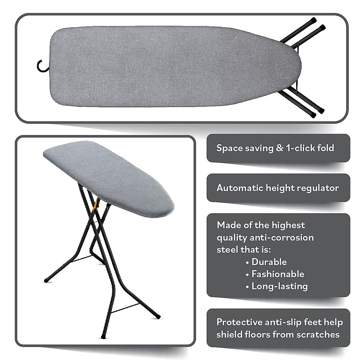 Bartnelli Patented Pulse Ironing Board | Made in Europe | Space Saving Smart Hanger Iron Board for Easy Storage | Lightweight, 4 Layer Cover, 4 Legs, for Dorm, Laundry Room, or Small Spaces(43x13-35)