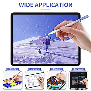 Stylus Pen for iPad with Palm Rejection, Tilt Sensitivity, Magnetic Adsorption, Active iPad Pencil Compatible with Apple iPad (2018 and Later), iPad Pro/Air/Mini for Writing/Drawing (White Purple)