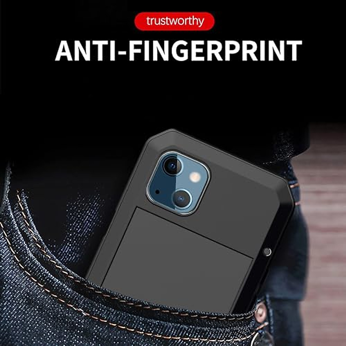 LUSTAM Heavy Duty Rugged Full Body Shockproof Dustproof Military Aluminum Silicone Bumper Protective Hard Case with Built in Screen Protector, Port Protector for iPhone 13 Mini 5.4 inch, Black