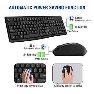 Wireless Keyboard and Mouse Combo, EDJO Full-Sized 2.4GHz USB Computer Wireless Keyboard and Wireless Optical Mouse for Windows, Mac, Laptop/Desktop/PC