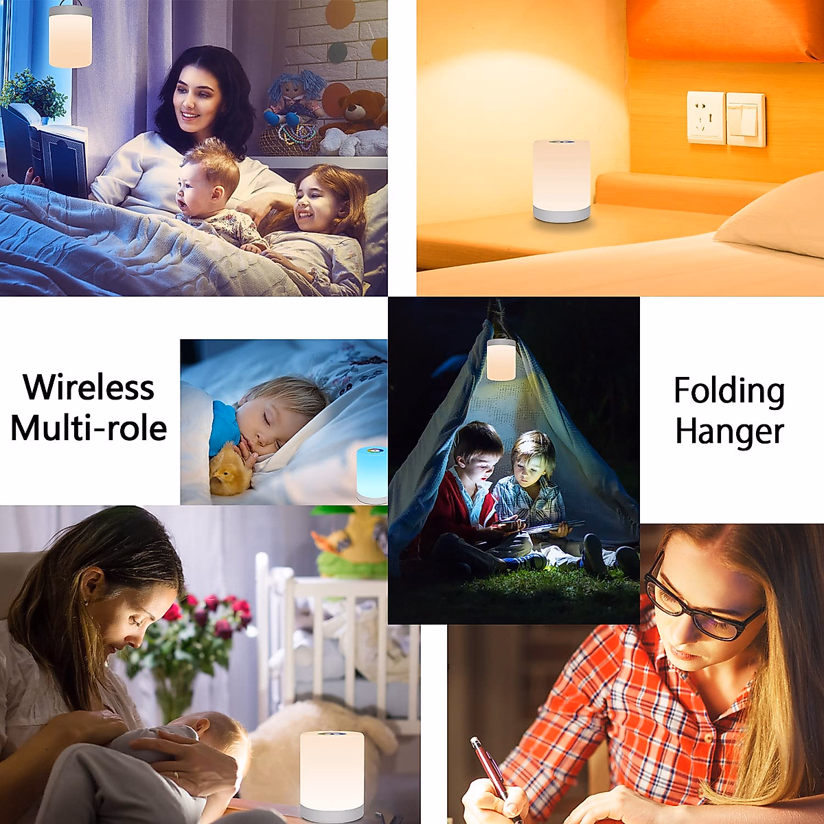 Portable Touch Bedside Nursery Lamp, Night Light,Rechargeable Camping Light, Dimmable Warm Light RGB Color Changing, USB Ports, Night Lights for Bedrooms Kids/Children/Girls, by Zapex 1001 White