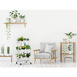 CAXXA 3-Tier Rolling Storage Organizer with 3 Small Baskets - Mobile Utility Cart with Caster Wheels (White)