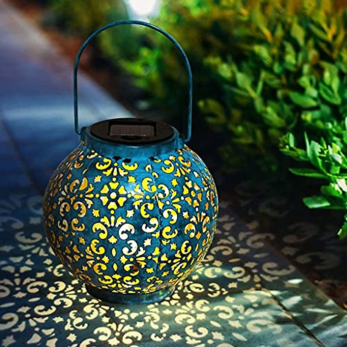 YTREI Solar Led Iron Art Hollow Lantern Light Outdoor Decorative Lighting Handheld Hanging Lamp for Home Garden Yard Pathway