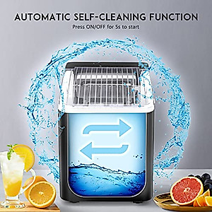 ZAFRO Ice Maker Countertop, Portable Ice Maker with Self-Cleaning, 26Lbs/24Hrs, 9 Cubes Ready in 8 Mins, One-Click Operation, Compact Ice Maker with Ice Scoop/Basket for Home/Kitchen/Office/Bar, Black