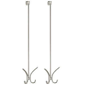 mDesign Modern Metal Long Easy Reach Over-the-Door 4 Prong Metal Storage Organizer Hook; Hang Jackets, Coats, Hoodies, Clothing, Hats, Scarves, Purses, Leashes, Robes, Towels, 24" Tall, 2 Pack - Satin