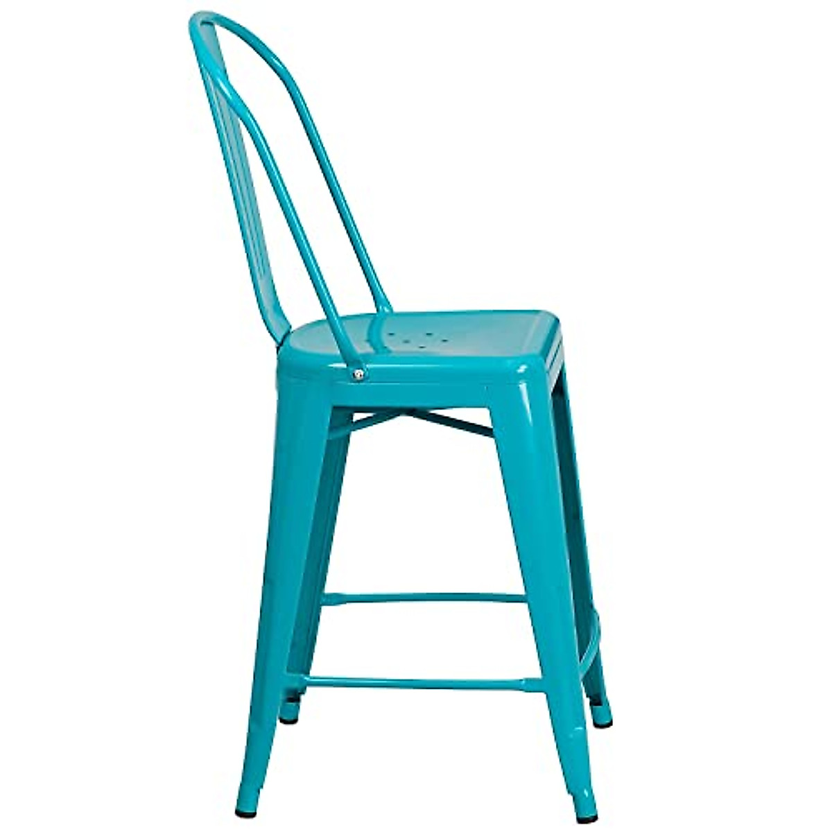 Flash Furniture Commercial Grade 24" High Crystal Teal-Blue Metal Indoor-Outdoor Counter Height Stool with Back