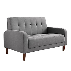 Husbedom 50.4" Tufted Loveseat Small Couch for Small Spaces, Mid Century Modern Sofa 2 Seater Mini Love Seat Furniture for Living Room Bedroom Apartment Office Dorm Studio, Light Gray