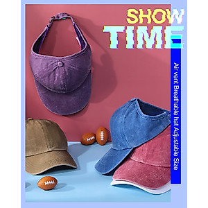 Jiuguva 8 Pieces Backless Ponytail Caps Baseball Caps for Women Ponytail Hats High Messy Bun Baseball Hats Adjustable Sun Visor Caps Natural Curly Hair Ponytail Cap