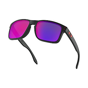 Oakley Holbrook Sunglasses (Matte Black Frame, Positive Red Iridium Lens) with Lens Cleaning Kit and Country Flag Microbag