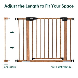 Babelio Metal Baby Gate with Wood Pattern, 29-43" Easy Install Pressure Mounted Dog Gate, No Drilling, No Tools Required, Ideal for Stairs and Doorways, with Wall Protectors and Extenders
