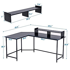 ivinta Modern L-Shaped Computer Office Desk, Gaming Corner Desk with Monitor Stand, Home Office Study Writing Table Workstation for Small Spaces