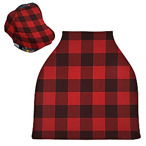 Nursing Cover Breastfeeding Scarf Red Black Buffalo Plaid - Baby Car Seat Covers, Stroller Cover, Carseat Canopy (824a)