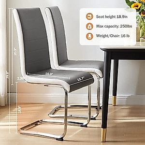 Modern Dining Table Set for 2 Person,3 Pieces Kitchen Dining Room Sets with Glass Round Table Top,Chrome Legs + 2 Grey with White Side,Faux Leather High Back Dining Room Chairs Set for Home Office