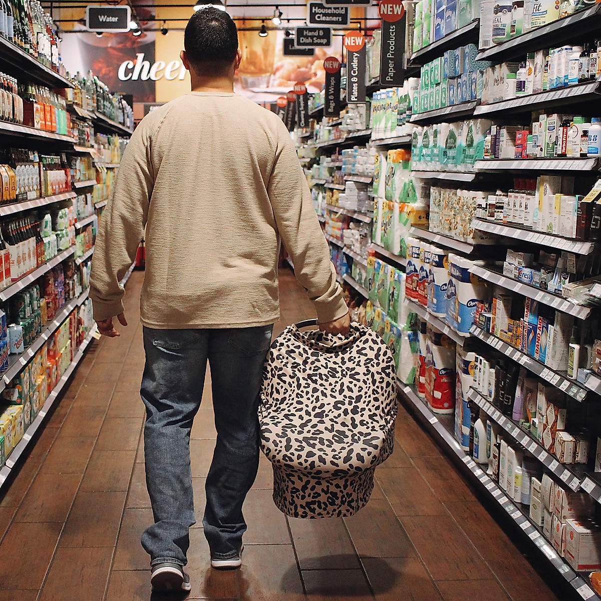 Nursing Cover Carseat Canopy-Multi-USE Soft Stretchy Car Seat Covers for Nursing Scarf, Breast Feeding, High Chair, Shopping Cart Cover, Park Swing, Changing Table Cover-Girl or Baby Boy-Cheetah Print