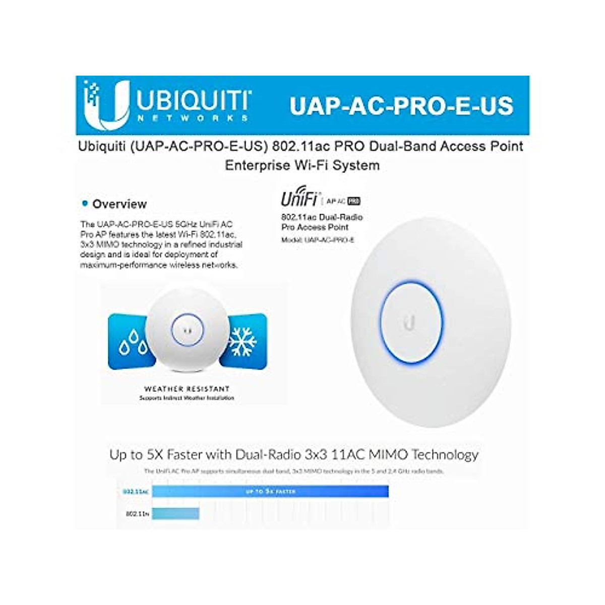 Ubiquiti UniFi AP AC PRO 802.11ac Scalable Enterprise Wi-Fi Access Point (UAP-AC-PRO-E-US) PoE Adapter Sold Separately