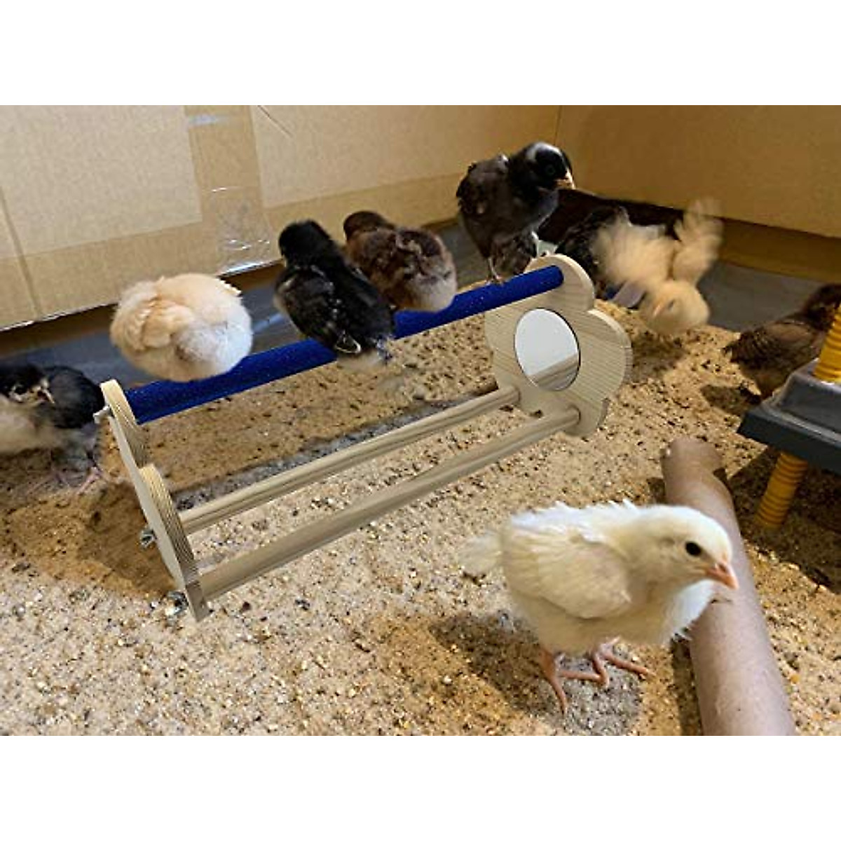 Chicken Perch for Chicks Chicken Wood Stand with Mirrors Chick Stand Trainning Perch Toy Chicken Swing Chicken Toy for Hens