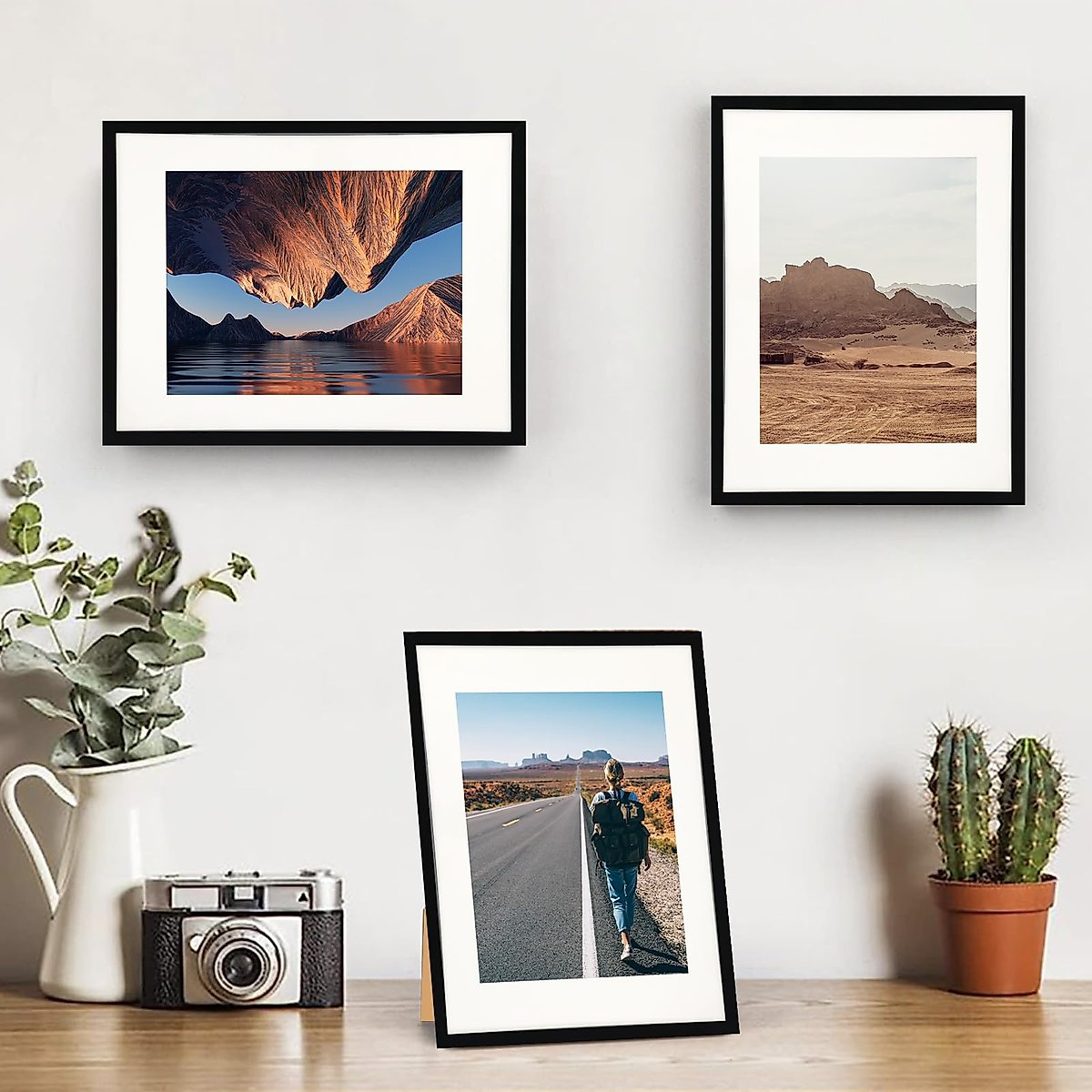Fixwal 12 x 16 Black Picture Frame Set of 4, Display 9 x 12 Picture with Mat or 12x16 without Mat for Wall Hanging Display