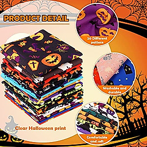 20 Pieces 10 x 10 Inch Halloween Fabric Quilting Bat Pumpkin Skull Print Patchwork Squares Craft Bundle Mixed Pattern Fabric Halloween Theme Decorative Fabric for DIY Halloween Decor (Chic Style)