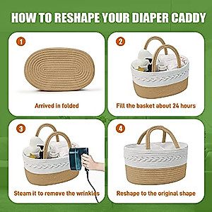 Twira Large Baby Diaper Caddy, Diaper Basket with Divider, Convenient Nursery Storage Box, Rope Diaper Box Organizer for Diapers, Changing Table Diaper Organizer (Brown & White)