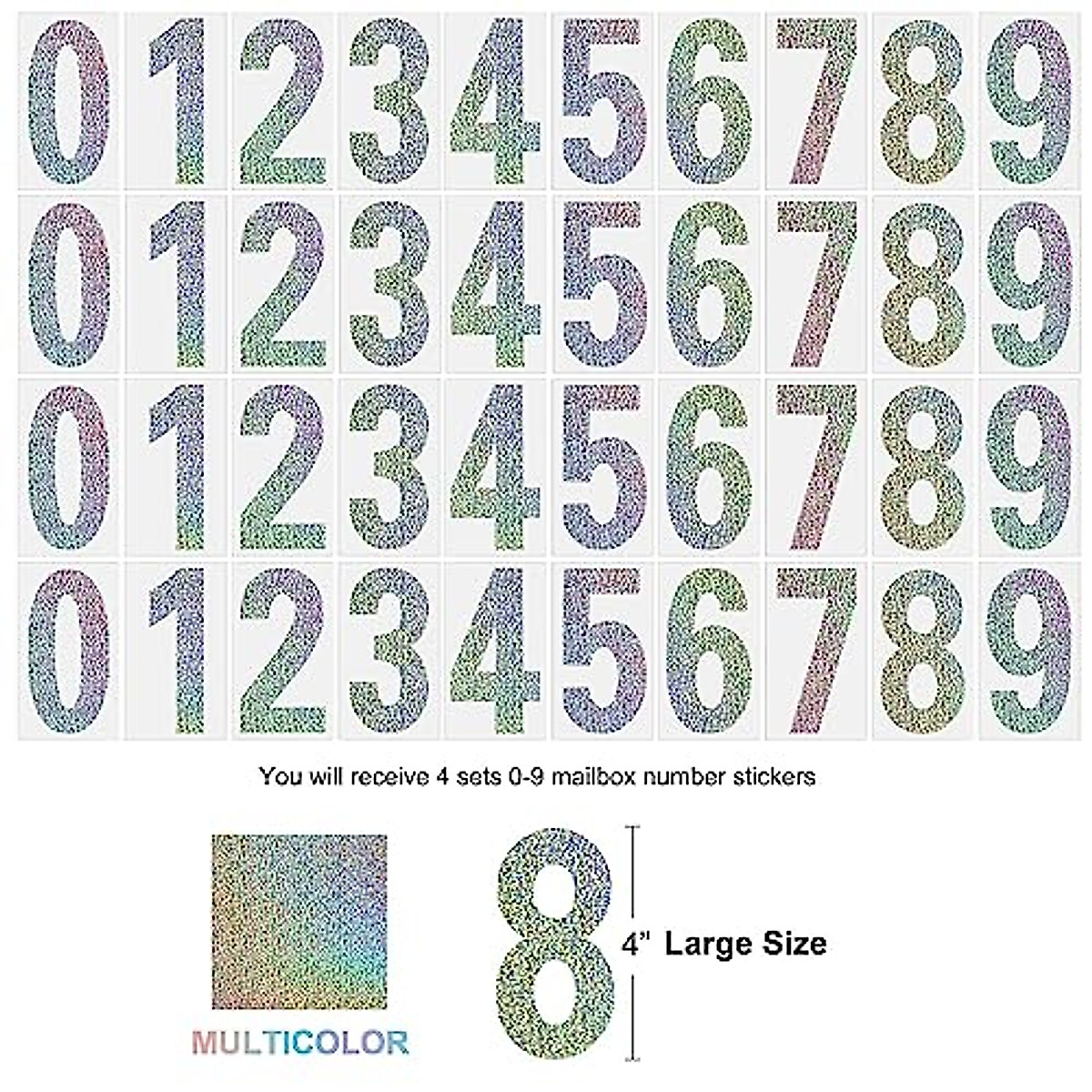 Reflective Mailbox Numbers for Outside, 4 Sets Large 4 inch 0-9 Self Adhesive Address Numbers for House Doors (4 inch, Multi)