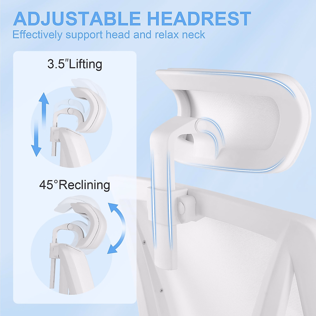 Misolant Ergonomic Office Chair with Footrest, Ergonomic Desk Chair with Adjustable 2D Lumbar Support, High Back Computer Chair with Adjustable Headrest, White Comfortable Leather Office Chairs