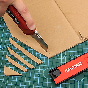 HAUTMEC 25mm Extra Heavy-Duty Utility Knife with 10pcs Blades Set, Snap-off Retractable Box Cutter, Auto-lock Mechanism, Sturdy Body HT0095-KN