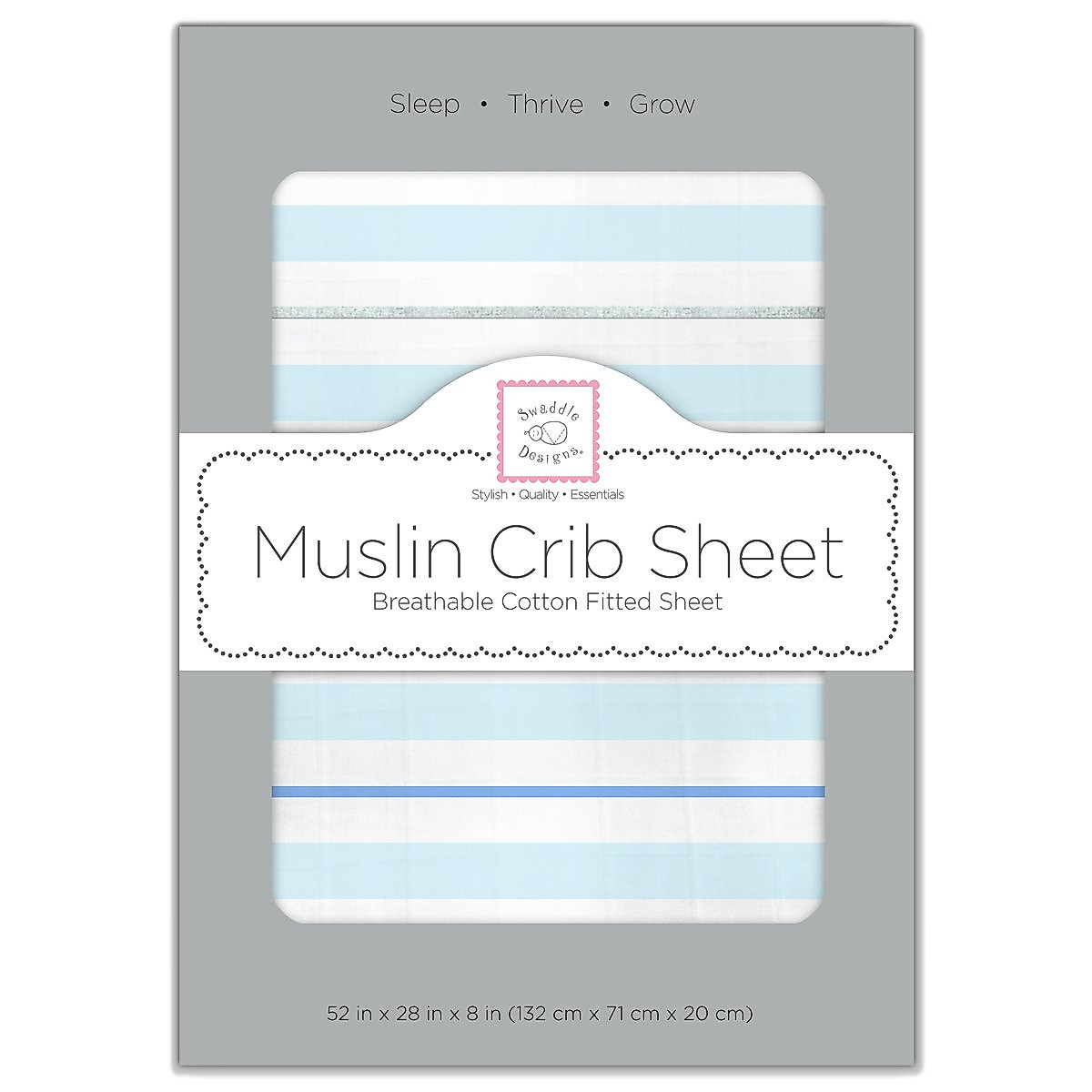 SwaddleDesigns Softest Cotton Muslin Fitted Crib Sheet/Toddler Sheet for Baby Boy & Girl, Blue 3 Color Stripe