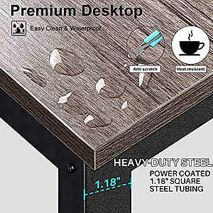 Aquzee Desk with Hutch, (Grey) 65 Inches Height Computer Desk with Space Saving Design, Metal Legs Desk with Bookshelf and Storage Shelves, Easy Assemble