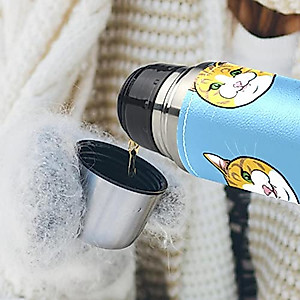 Stainless Steel Leather Vacuum Insulated Mug Cat Thermos Water Bottle for Hot and Cold Drinks Kids Adults 16 Oz