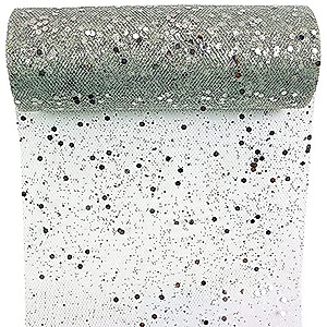 Yuanchuan Laser Sequin Glitter Tulle Rolls 6 inch x 10 Yards (30 feet) Silver for Table Runner Chair Sash Bow Pet Tutu Skirt Sewing Crafting Fabric Wedding Birthday Ribbon (Silver)