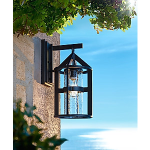 John Timberland Argentine Rustic Farmhouse Outdoor Wall Light Fixture Bronze 17" Clear Seedy Cylinder Glass for Exterior Barn Deck House Porch Yard Patio Outside Garage Front Door Garden Home