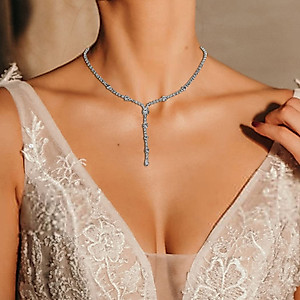 Unicra Rhinestone Bride Necklace Earrings Set Silver Crystal Bridal Wedding Jewelry Sets Prom Costume Jewelry Set Party Choker Necklace for Women and Brides (A Silver)