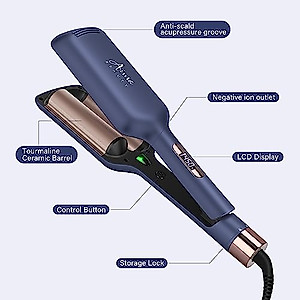 32mm (1.25") Aima Beauty Twins Mermaid Hair Waver, Anti-Scald Hair Crimper 2 Barrel, Beach Wave Curling Iron, Curling Wand with Storage Lock 15S Heats Up for Short/Medium/Long Hair Prussian Blue