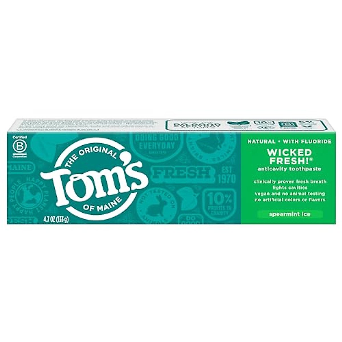 Tom's of Maine Natural Wicked Fresh! Fluoride Toothpaste, Spearmint, 4.7 oz. 2-Pack