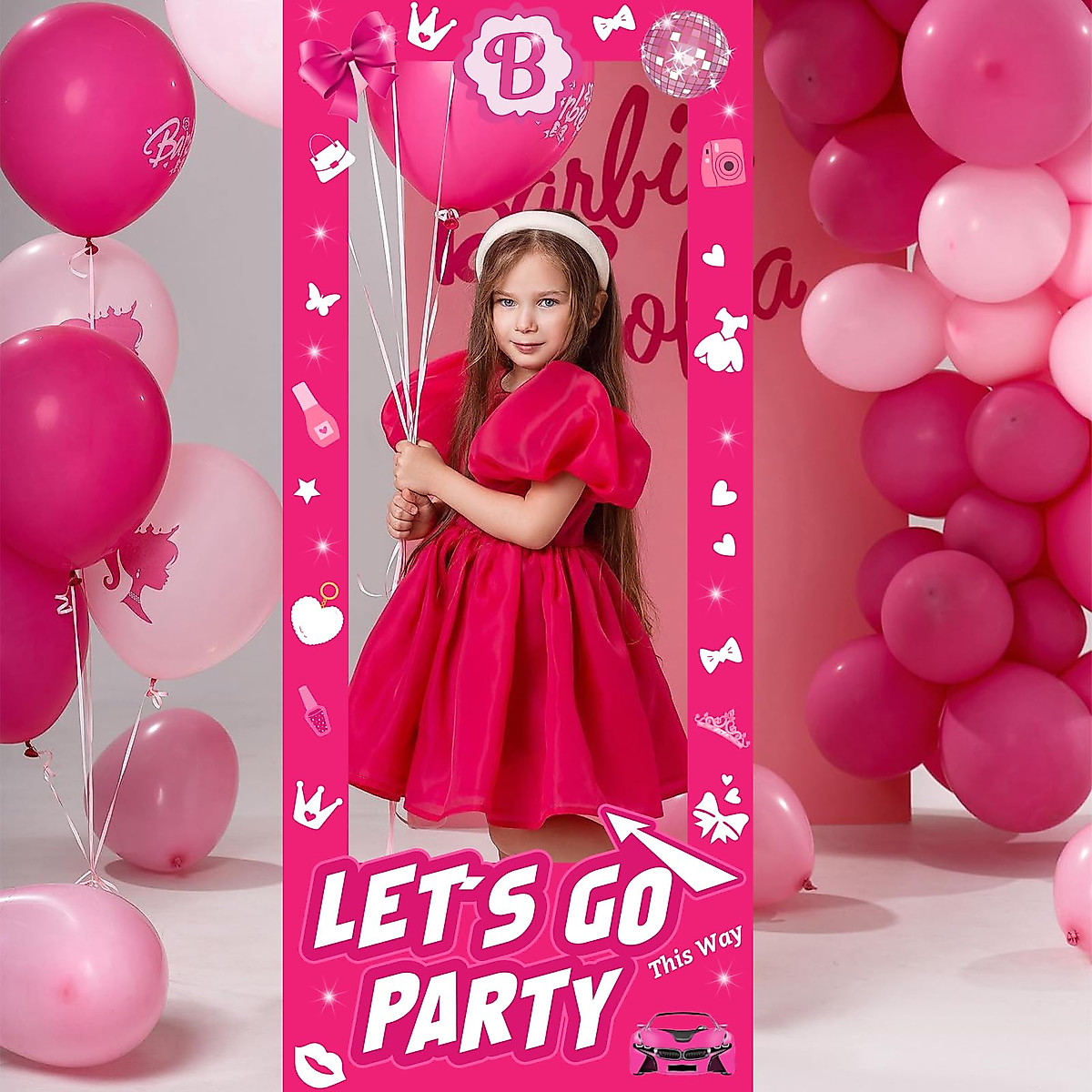 Hot Pink 4.5ft Tall Life Size Stand-in Cardboard Doll Photo Booth Props for Girls Birthday Party Decorations Pink Princess Doll Theme Decor Photoshoot Let's Go Party Supplies(53.9 * 39.3inches)