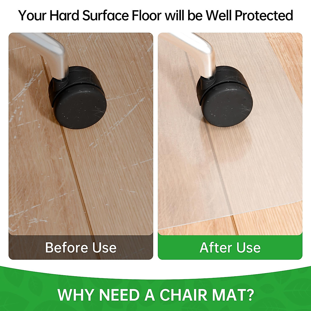 100pointONE Large Chair Mat for Hardwood Floors - 53 x 45 Inches Heavy Duty Large Office Floor Mats for Computer Desk, Easy Glide Floor Protection Mats for Rolling Chairs (45'' x 53'' with Lip)