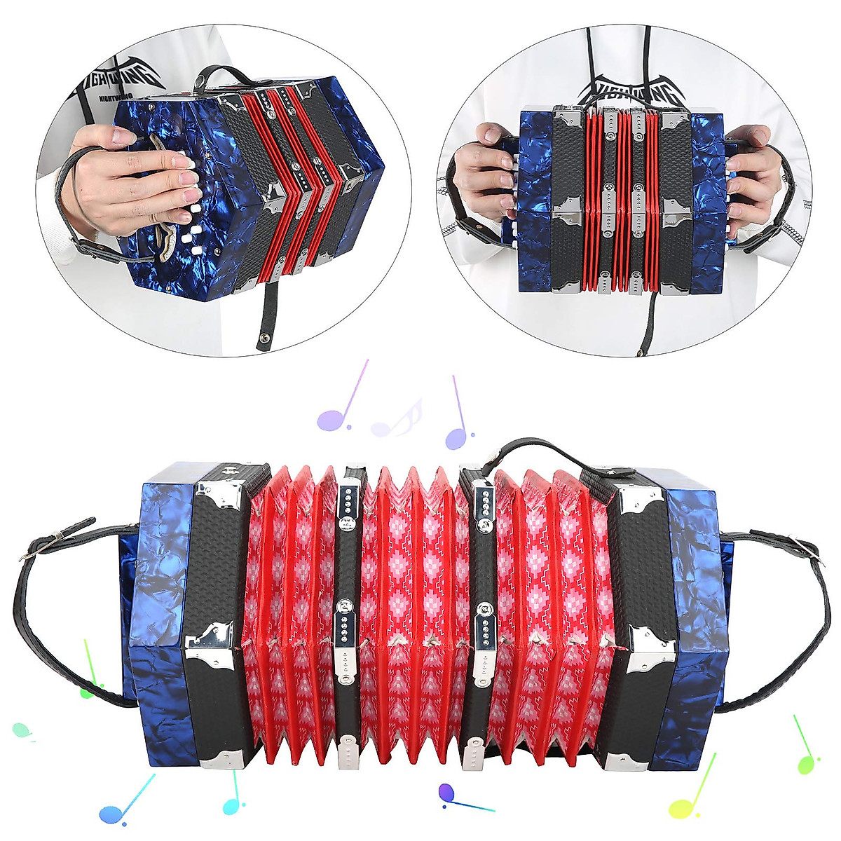 Accordian Instrument Concertina Instrument with an Adjustable Hand Strap with a Bag Professional Accordion Concertina, Accordion for Kids Beginners Adults Musical Instrument Supplies(Royal Blue)