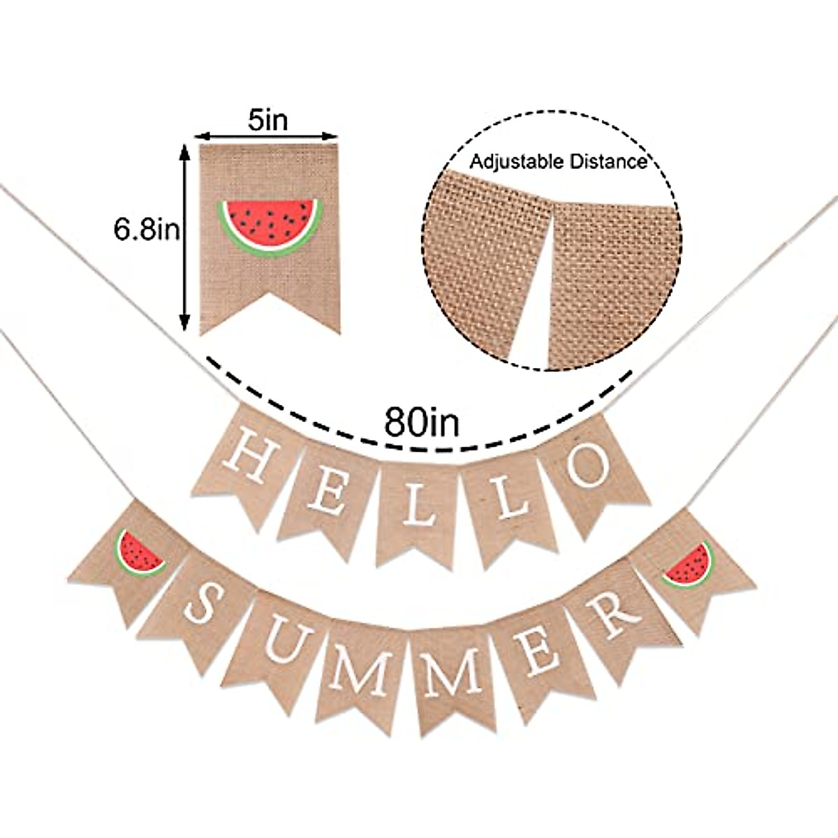 Hello Summer Burlap Banner - Watermelon Party Decoration (Summer MA BU)